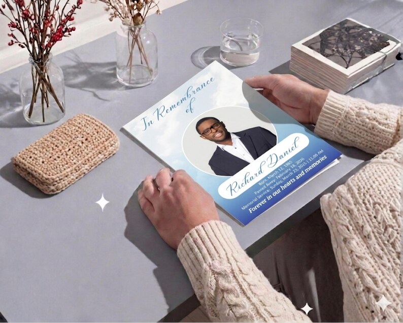 Funeral Program Template Bifold | Blue Neutral Memorial Service ...