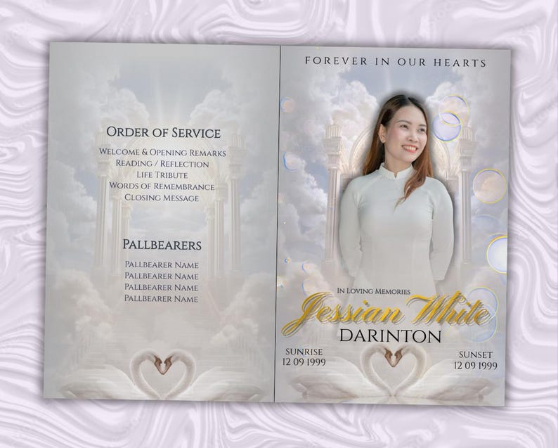 Elegant Funeral Program Template | Memorial Bifold, Celebration of Life ...