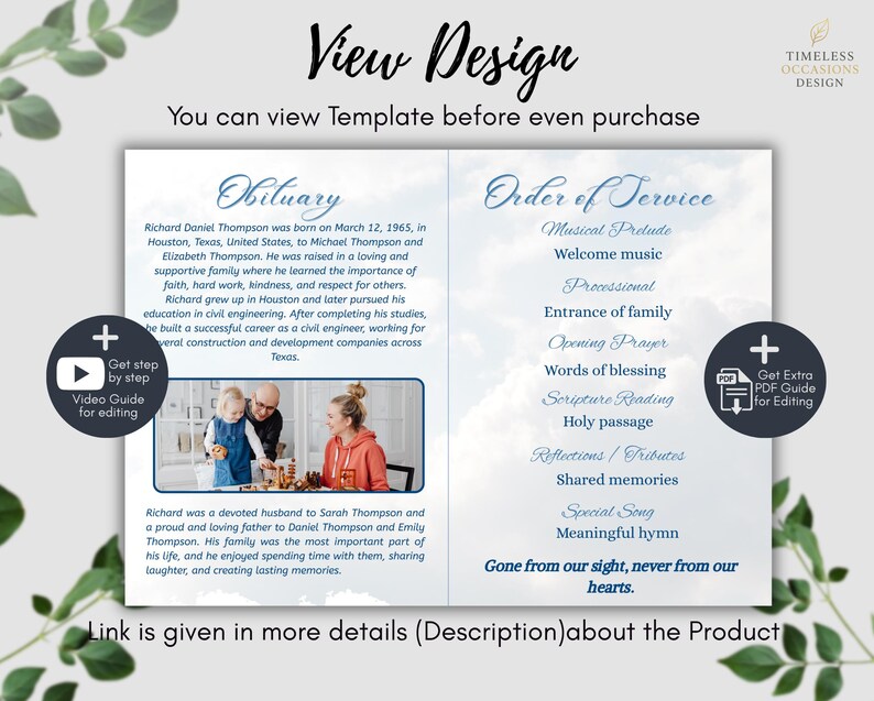 Funeral Program Template Bifold | Blue Neutral Memorial Service ...