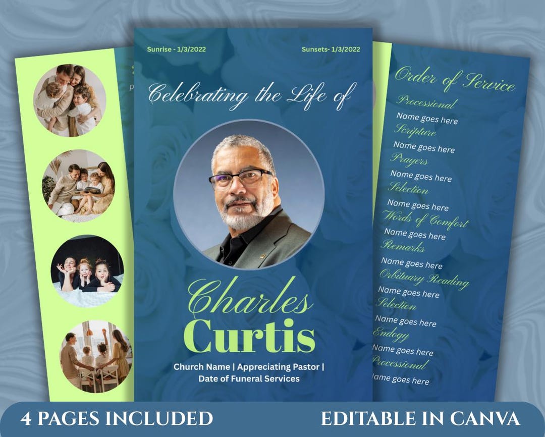 Religious Funeral Program Template | Christian Memorial Program Bifold ...