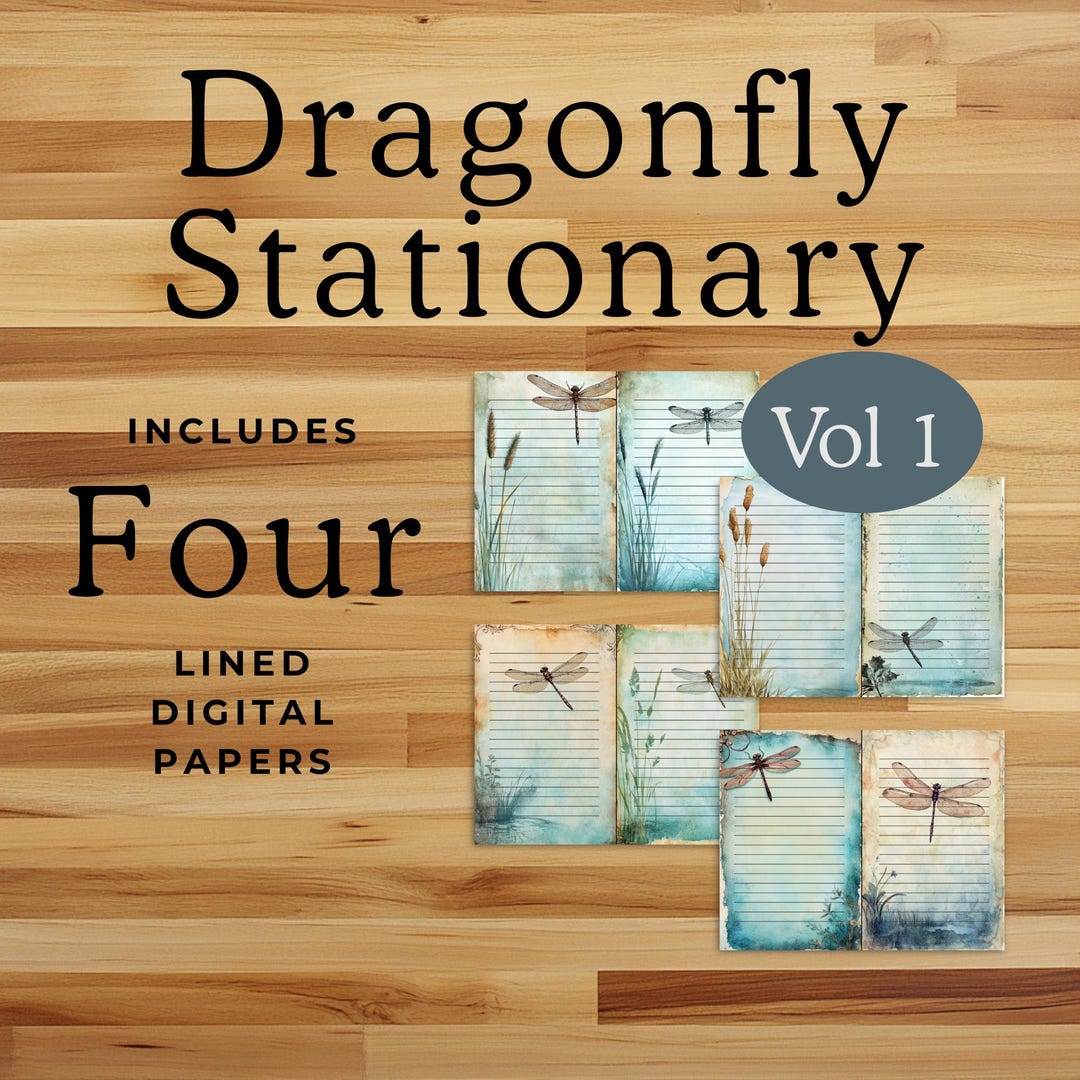 Dragonfly Stationary Collection, Blue and Beige Lined Printable Letter ...