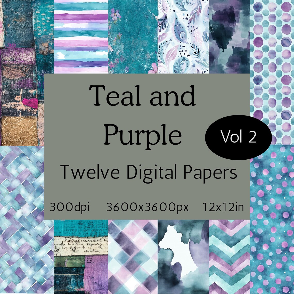 Teal and Purple Digital Papers, Turquoise and Amethyst Origami Pages ...