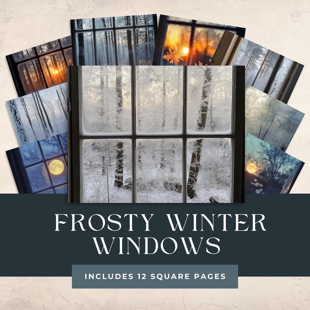 Frosty Winter Window, 12 Printable Square Digital Papers, Frost Clear ...