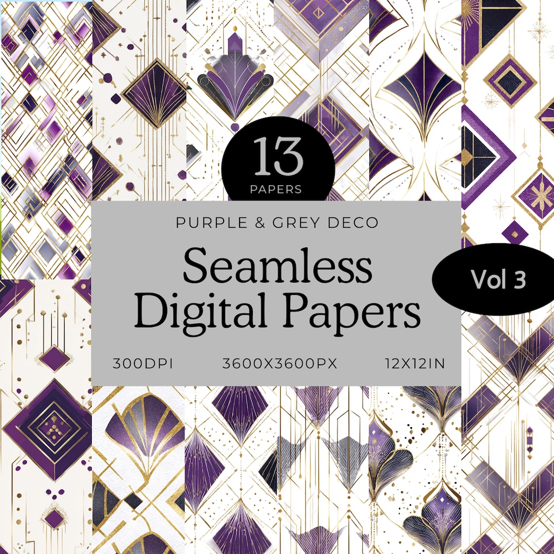 Plum Mist, Charcoal & Purple Digital Paper Pack, Seamless Winter ...