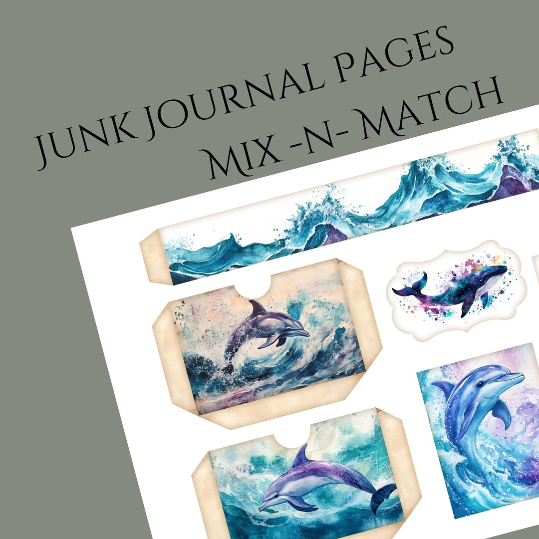 Purple and Blue Ocean Junk Journal Square Pockets, Aqua and Lavender ...