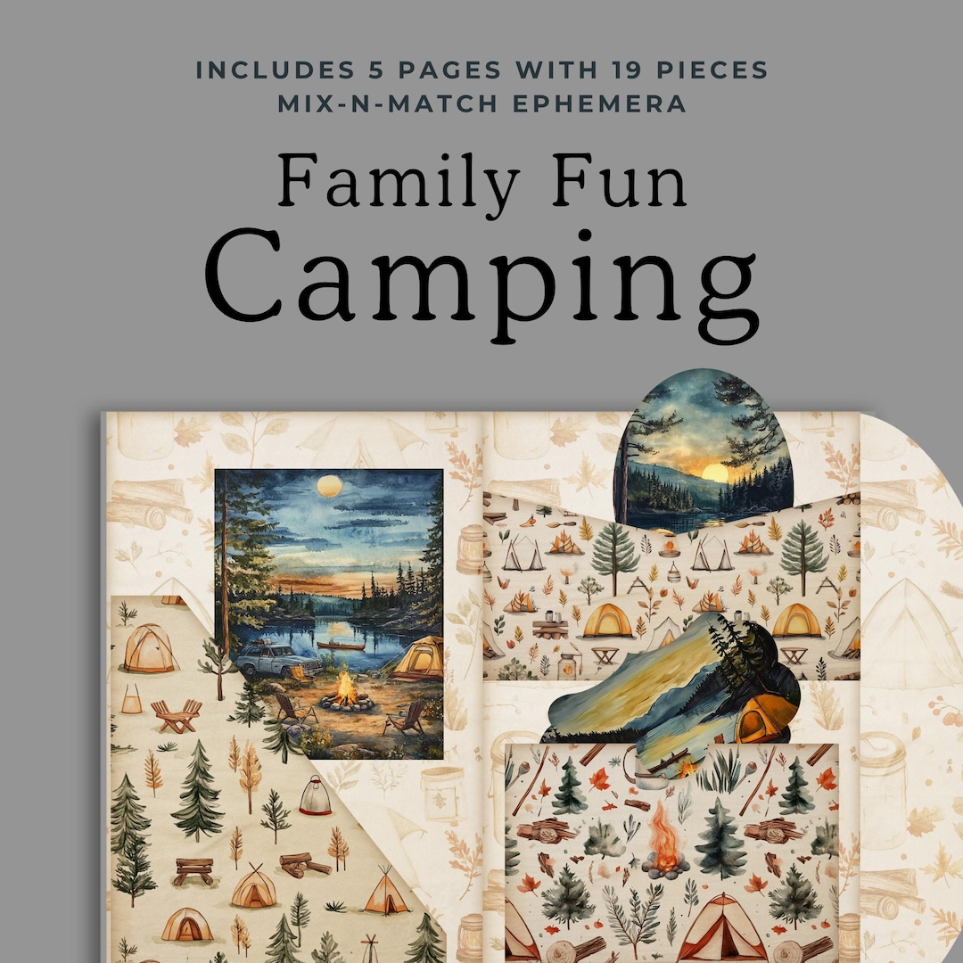 Camping Junk Journal Folio, Family Fun Digital Papers, Outdoor ...