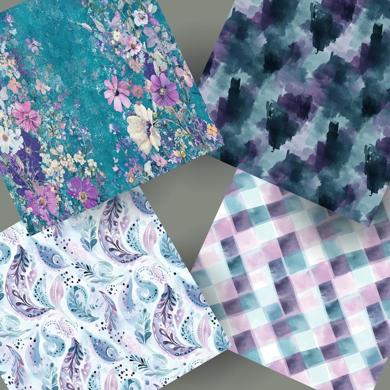 Teal and Purple Digital Papers, Turquoise Amethyst Origami, Square ...