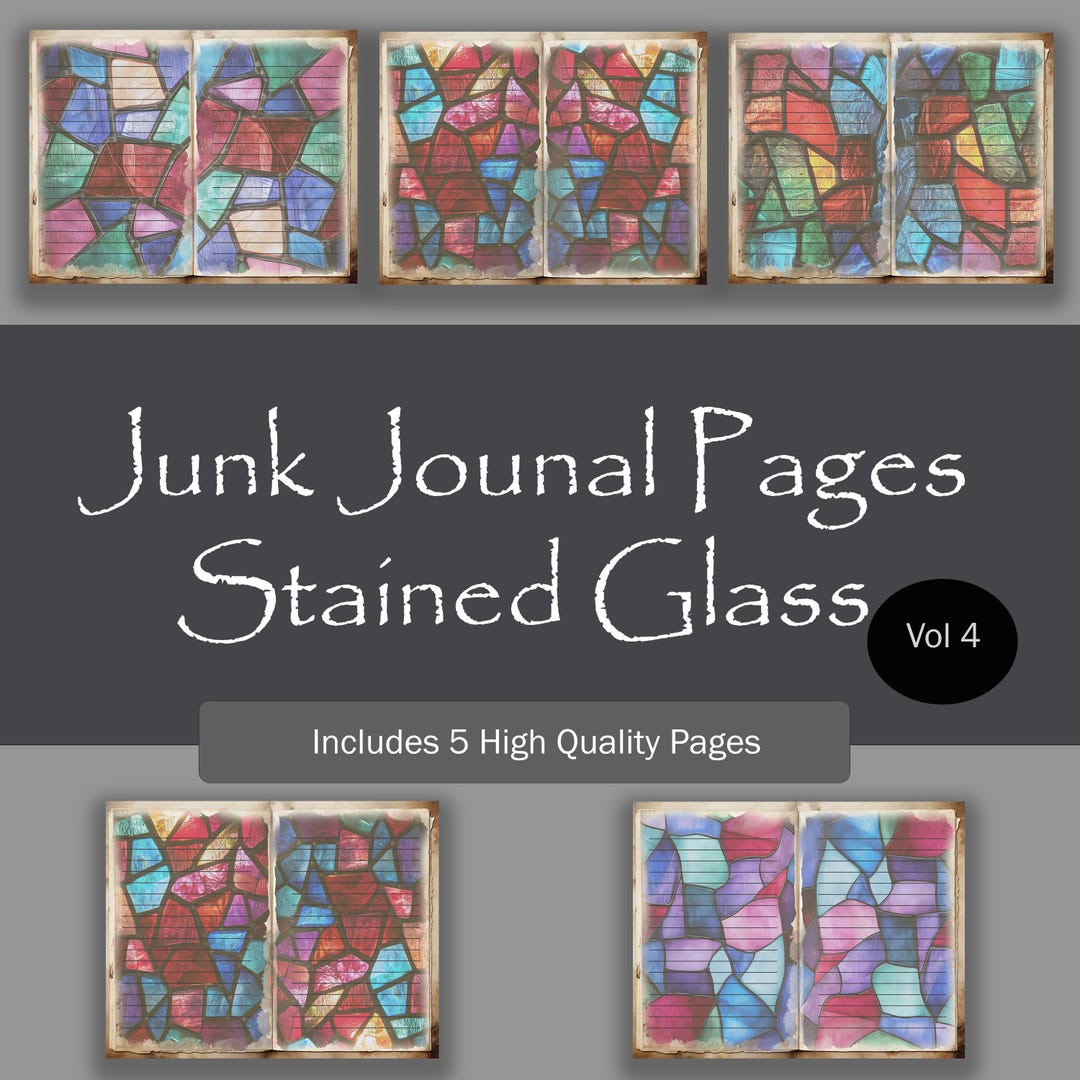Stained Glass Junk Journal Pages, Colorful Daily Devotional Papers ...