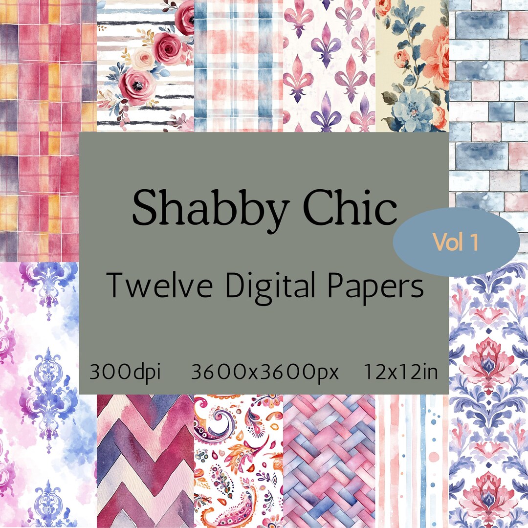 Shabby Chic Digital Papers, Pink Purple Blue Origami Pages, Printable ...