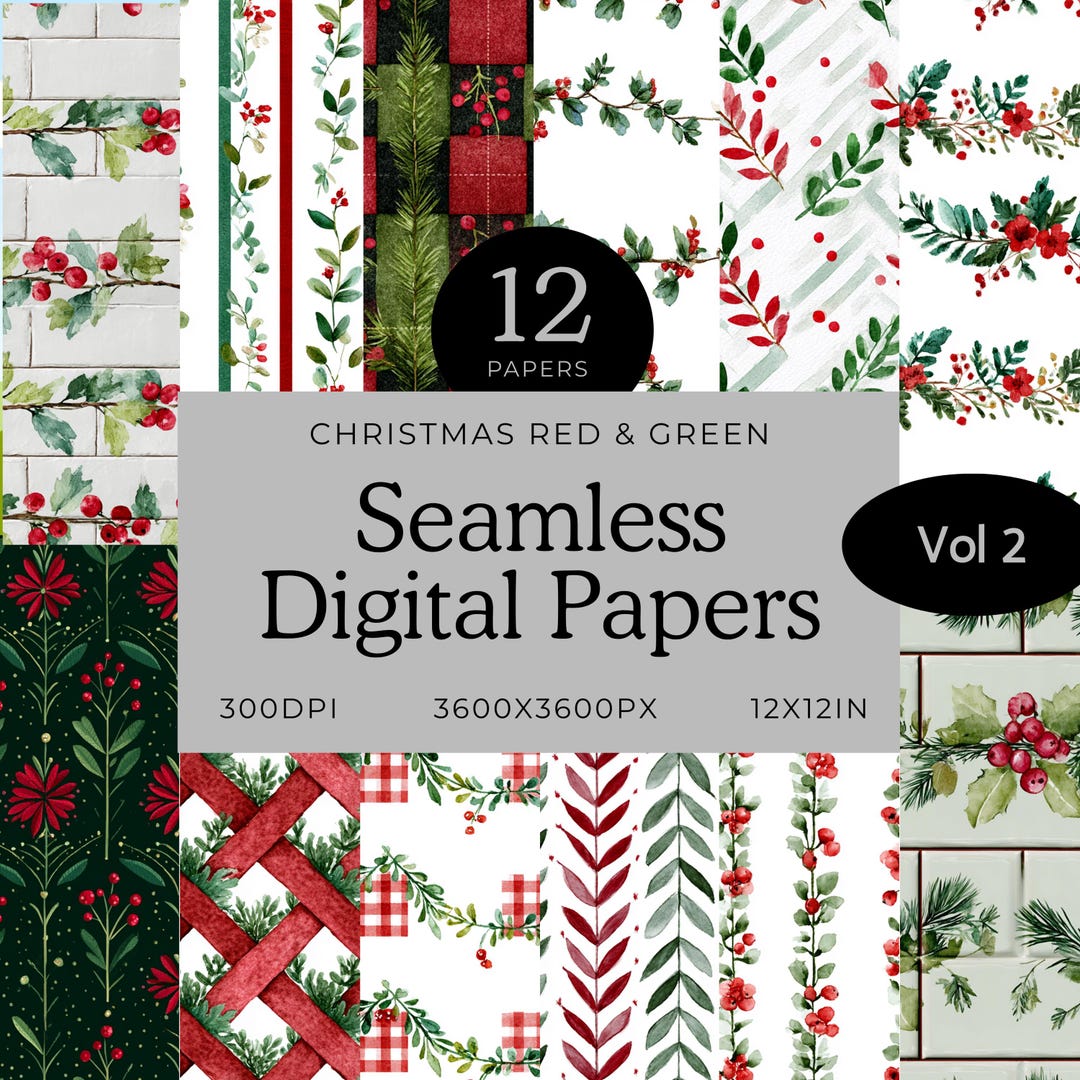 Christmas Digital Paper, Red & Green Garland Origami Prints (digital ...