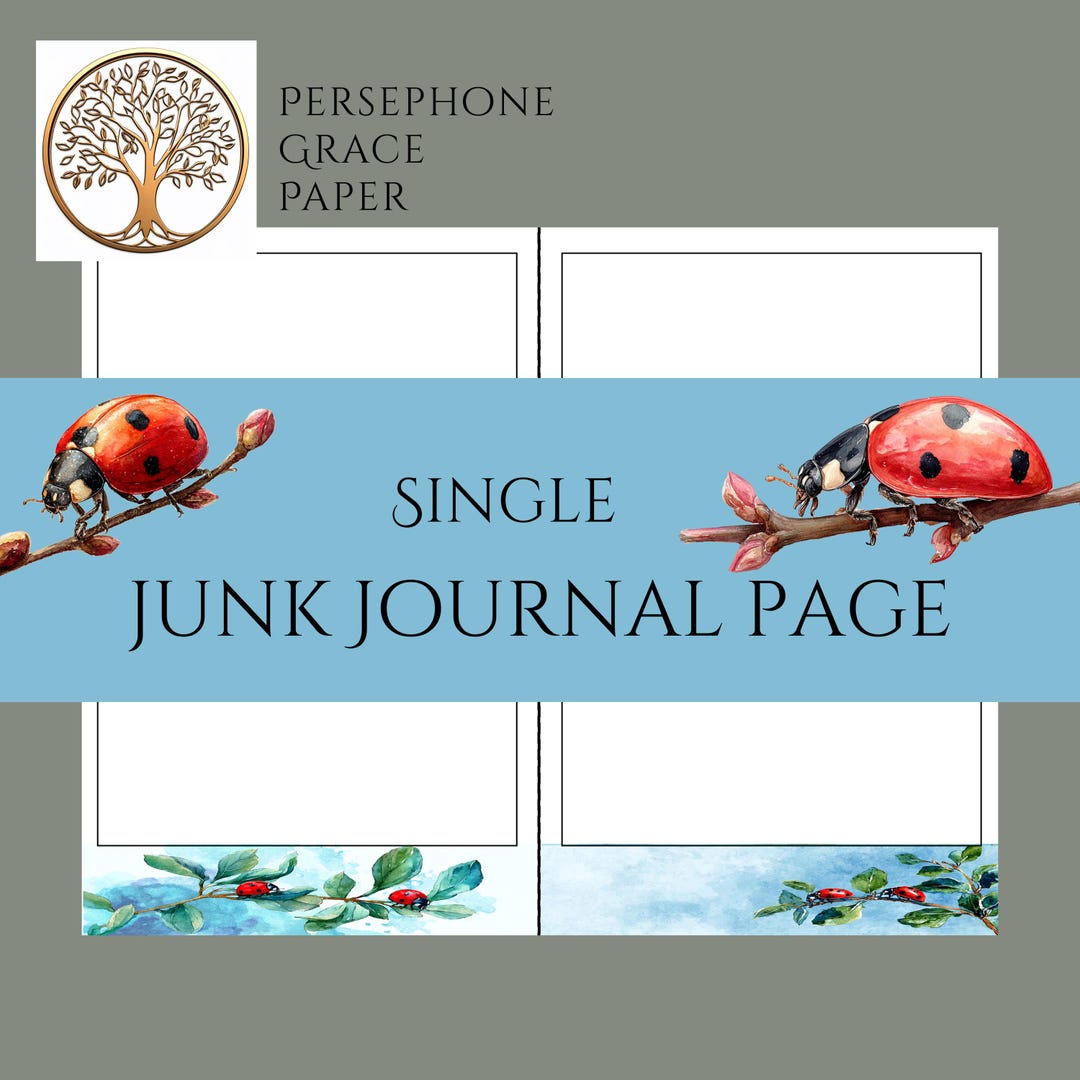 Ladybugs Junk Journal Paper, Blue Unlined Digital Page, Garden Bugs ...