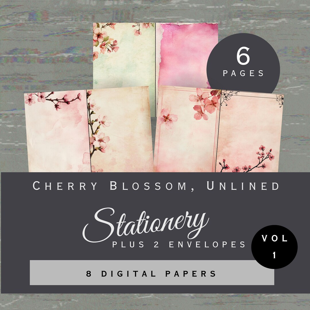 Cherry Blossom Stationery: Printable Sakura Note Kit, Unlined (digital ...