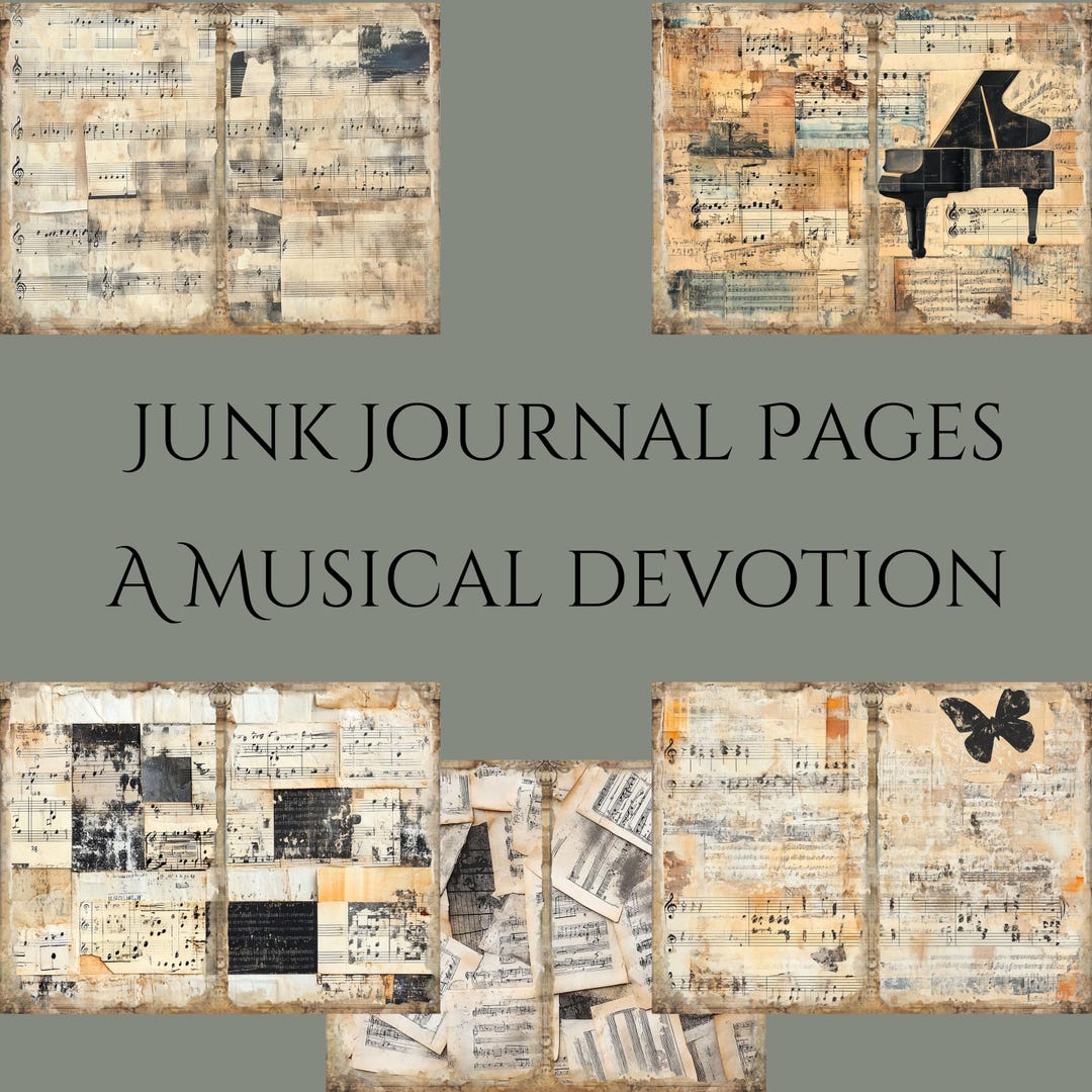 A Devotion to Music Junk Journal Paper, Classic Victorian Digital Pages, Daily Meditation Record ...