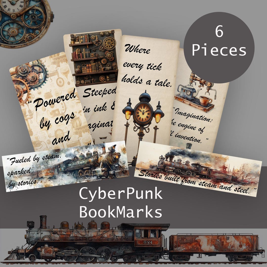 Cyberpunk Bookmarks, Digital Printable Ephemera, Train Page Markers ...