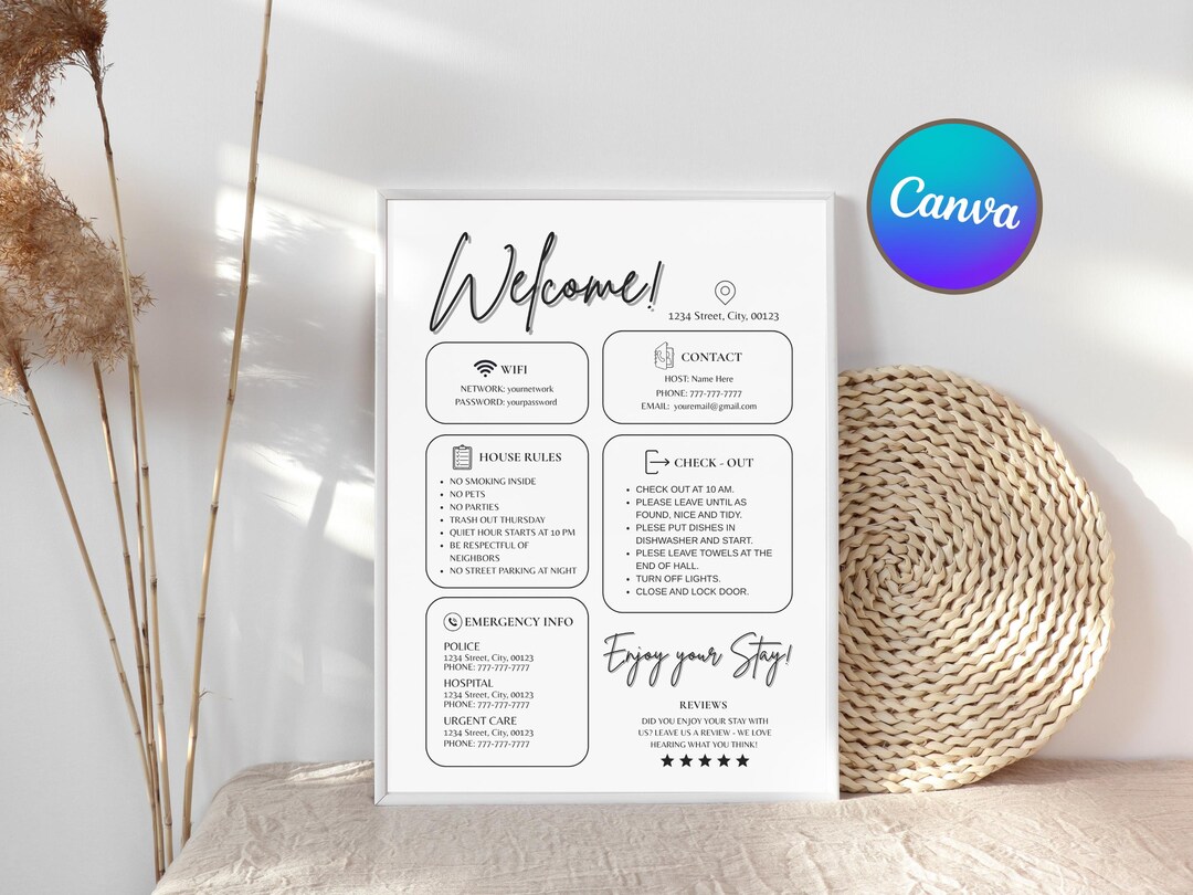 Airbnb Host Sign Bundle – Welcome, Wifi & House Rules Canva Templates ...