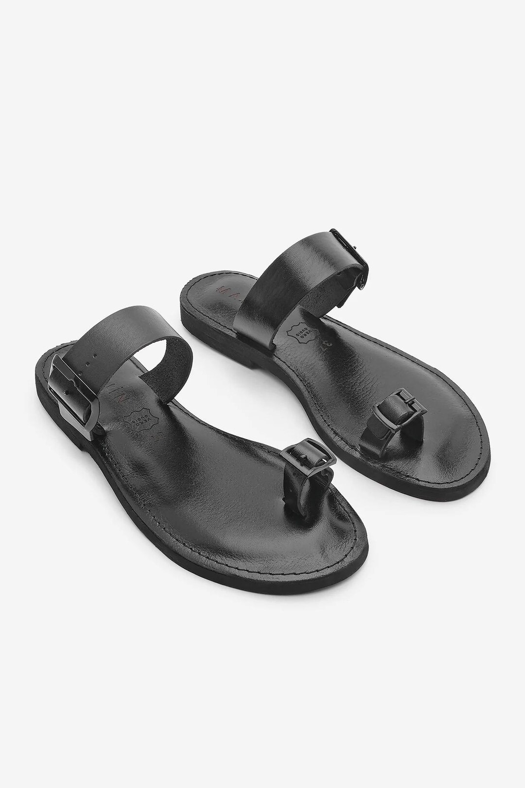 Handmade Leather Toe Post Slippers: Black & Camel Strappy Sandals - Etsy