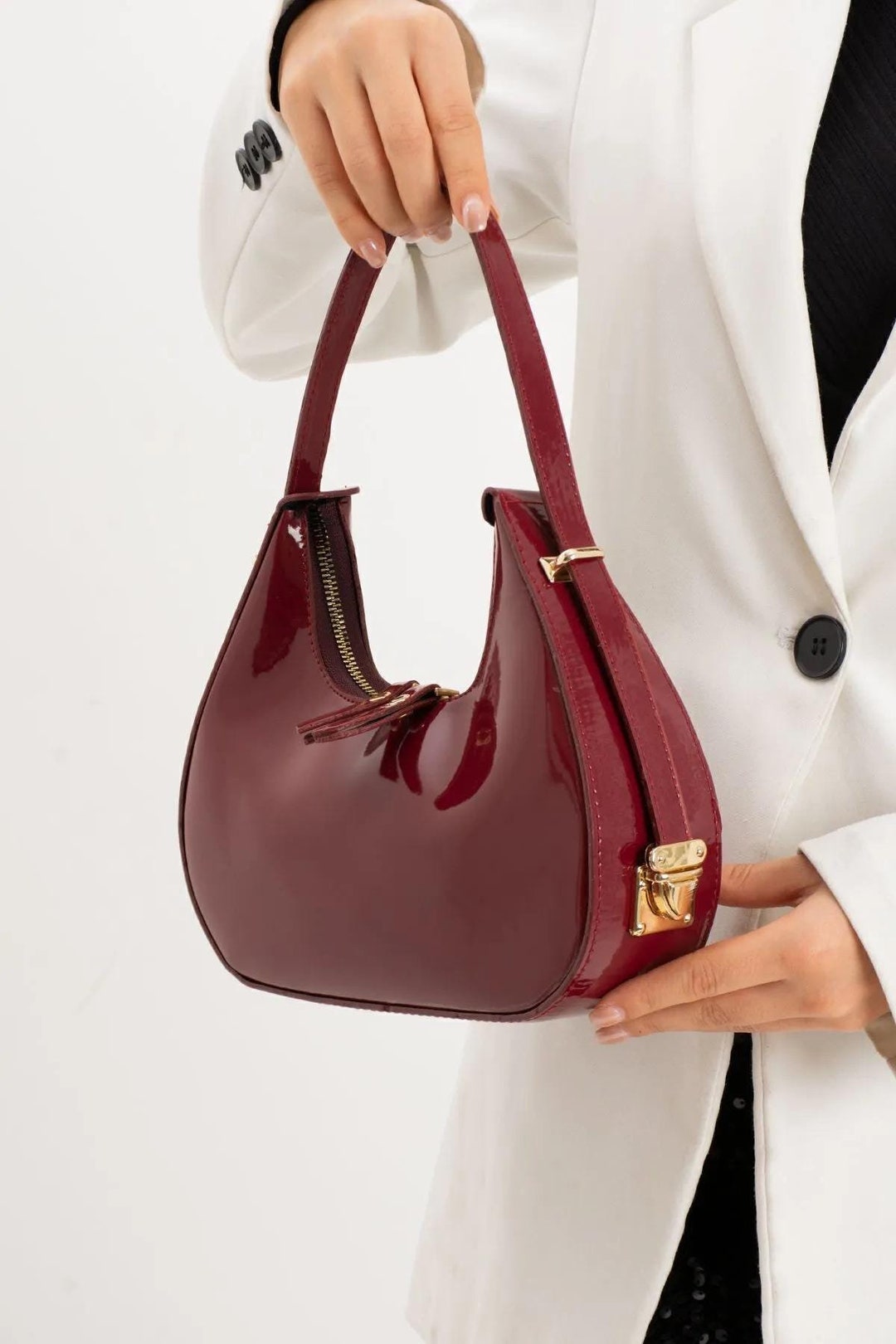 ISADORA Burgundy Patent Leather Special Gold Metal Lock System ...