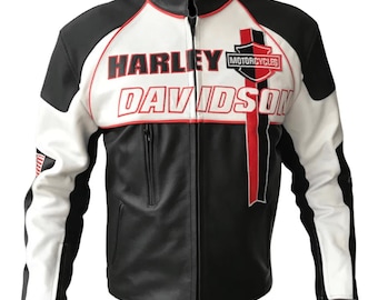 Harley Davidson V-rod Leather Motorcycle Jacket, Handmade Black & White ...
