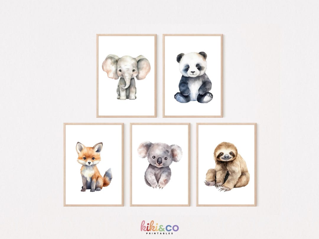 Cute Animal Posters Set, Nursery Wall Art, Kids Room Decor, Baby Animal ...