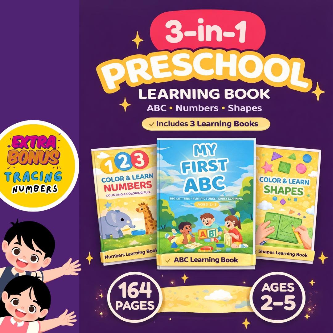 ABC Numbers Shapes Learning Bundle Printable Preschool Toddler Activity ...