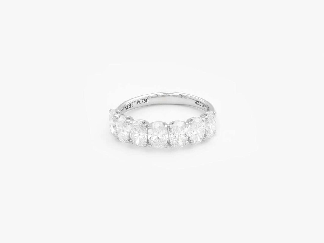 White 18K Gold Oval Cut Half Eternity Ring Diamond Band 18 K #15 2.346 ...