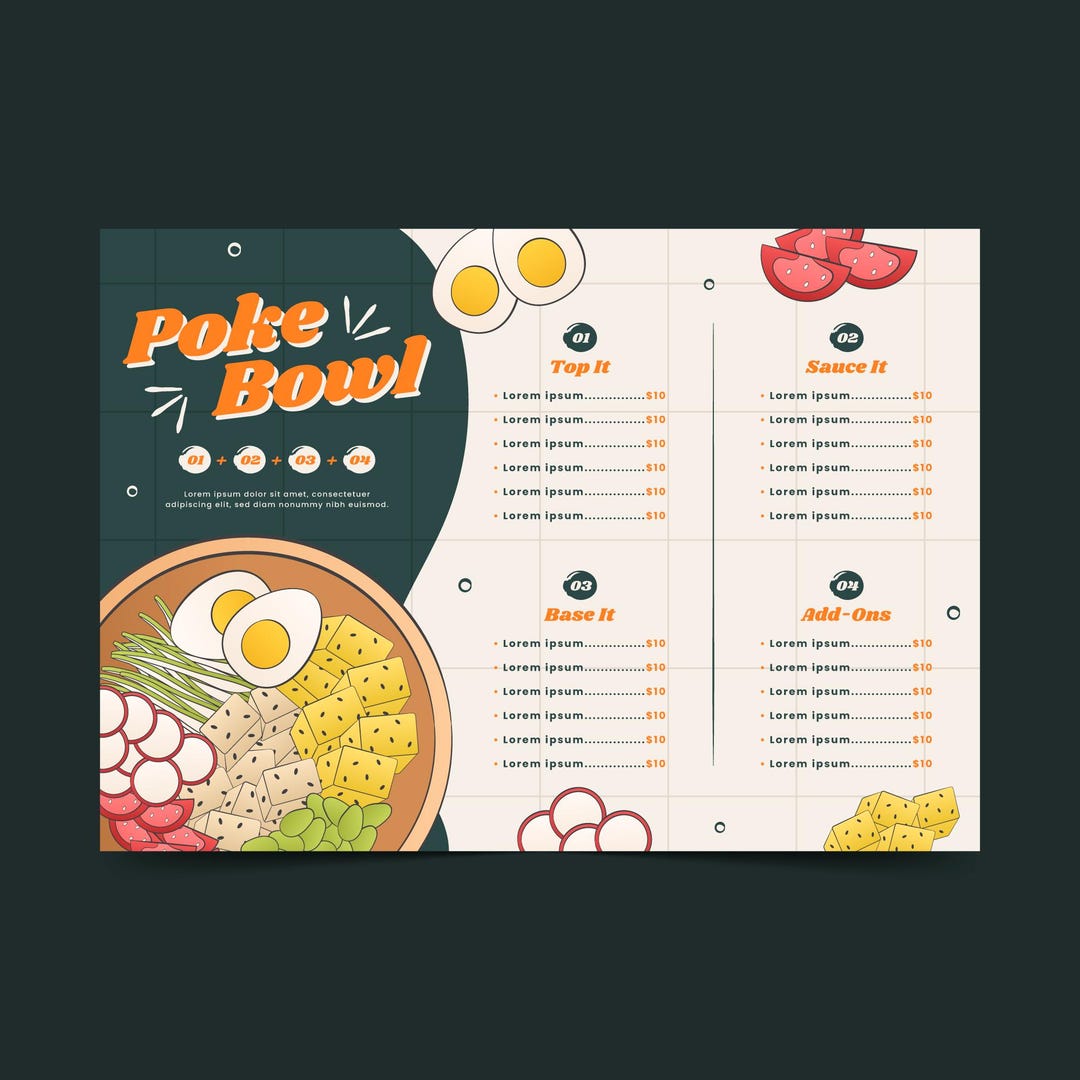 Custom Poke Bowl Menu Design – Personalized Restaurant Menu – Printable ...