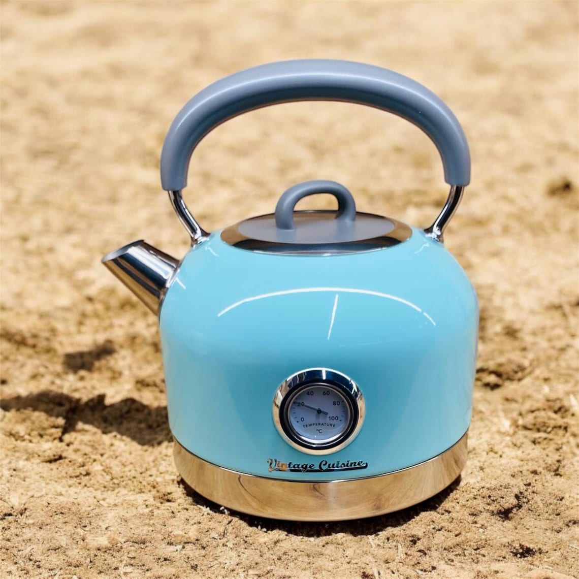 Vintage-style Blue Whistling Kettle With Thermometer – Retro Stainless ...
