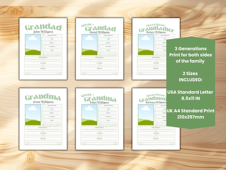 Family Tree Template 3 Generation and Storybook, Genealogy Chart ...