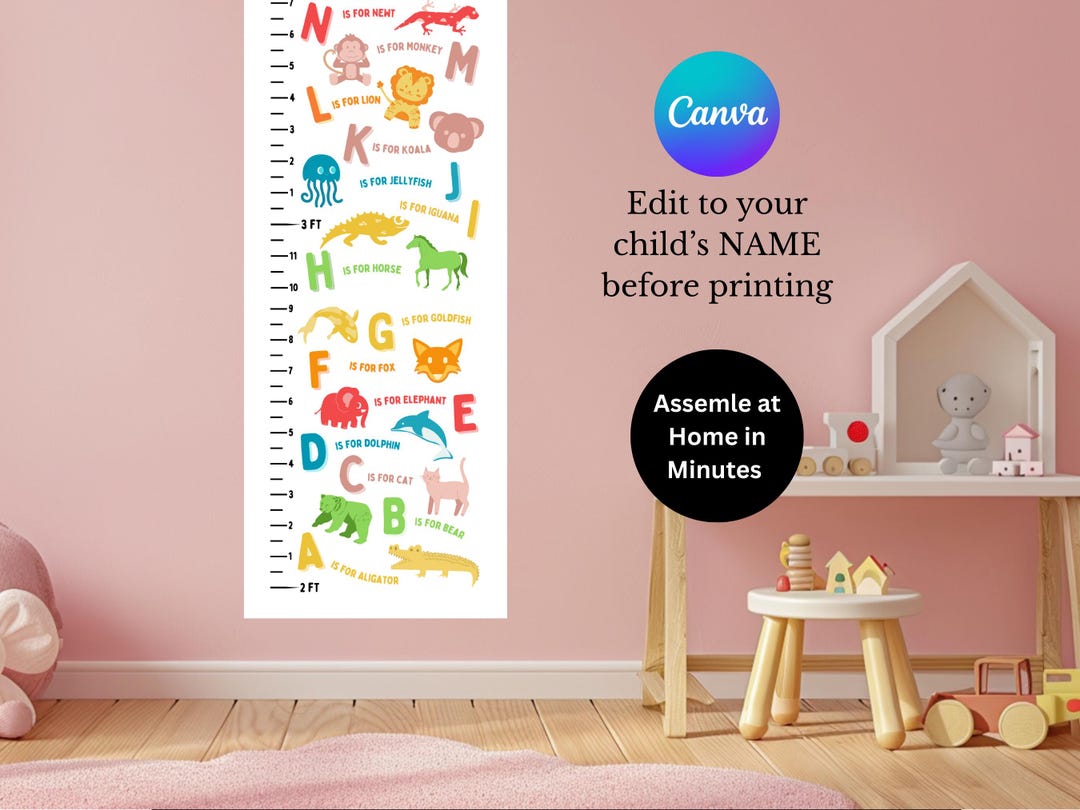 Growth Chart Kids Alphabet Theme, Height Chart Kids, Personalised ...