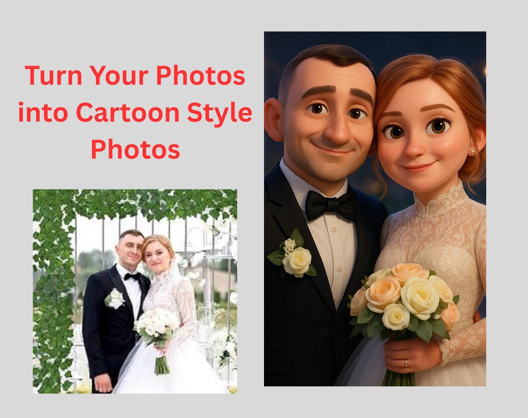 Couple Pixar Cartoon Style Image From Photo, 3D Cartoon Style Couple ...