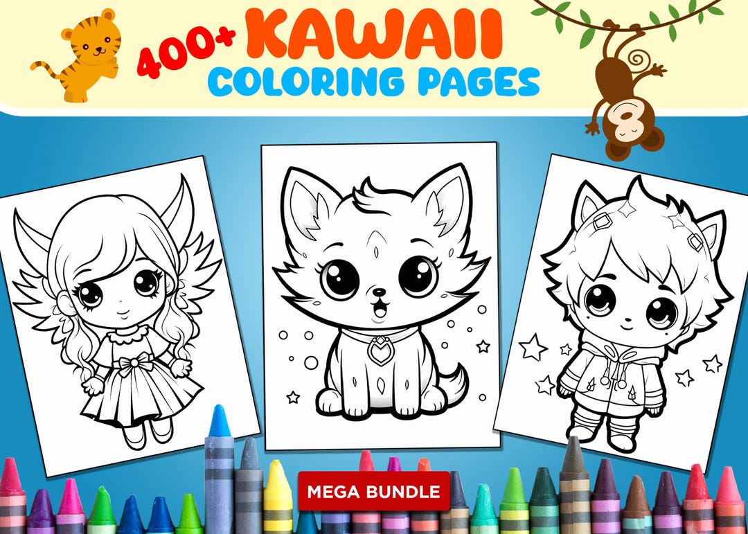 Ultimate 400 Kawaii Coloring Pages Mega Bundle, Cute Kawaii Coloring ...