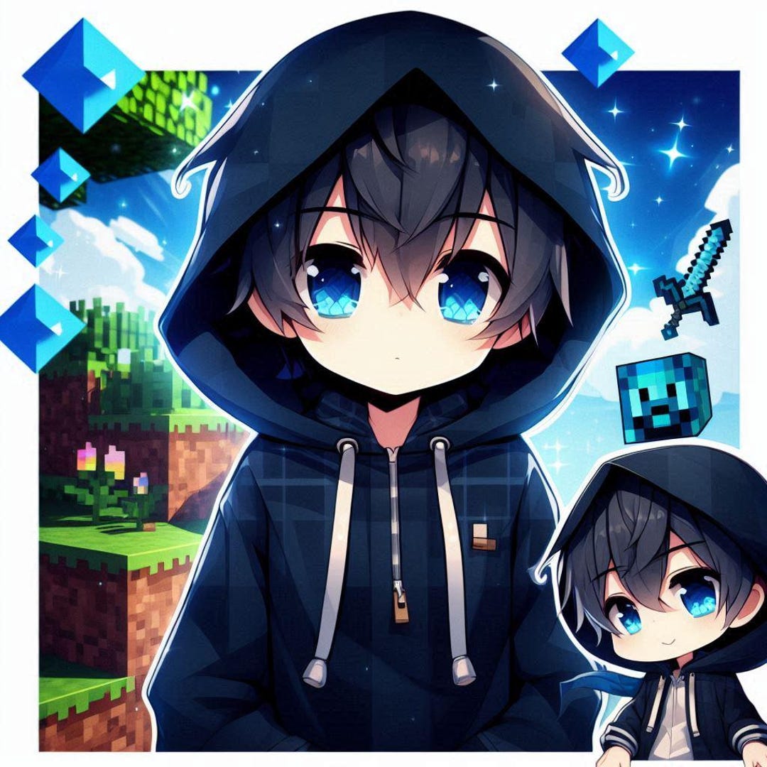 A Cute Anime Boy Character Wearing a Dark Blue Hoodie With an Animated ...