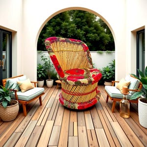Handmade Cane & Bamboo Rattan Chair Decorative Garden Stool, Eco ...