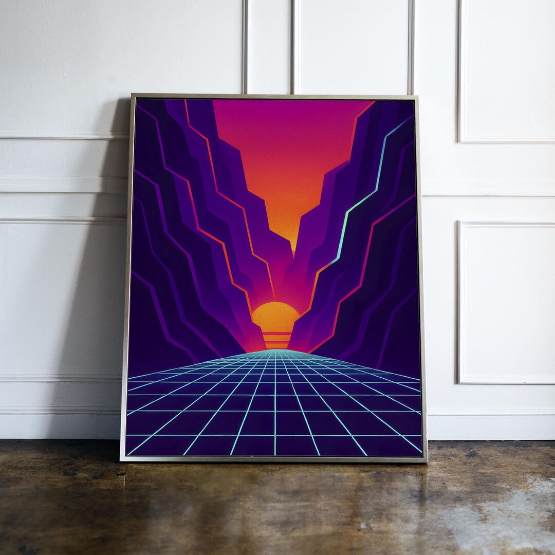 Synthwave Canyon Poster - Retro Futuristic Neon Digital Art - Vaporwave Outrun Wall Decor - 80s ...