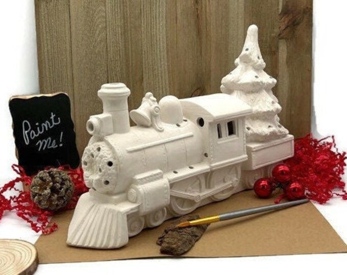 Christmas Train Light Up, Ceramic Bisque Blank, Ready to Paint Pottery ...