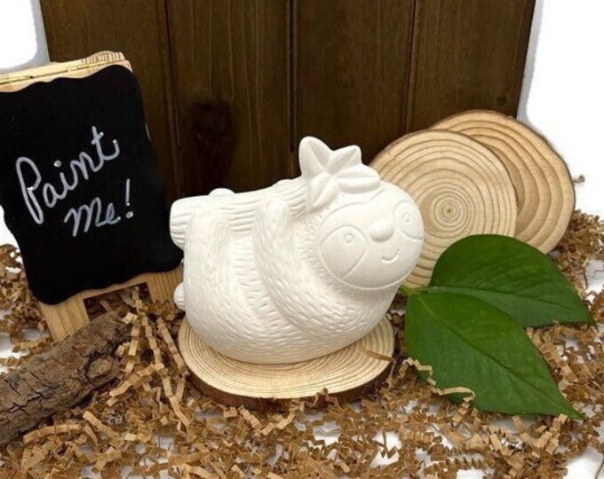 Sloth Bank Ceramic - Unpainted Bisque - Make Your Own Sloth - Ready to ...