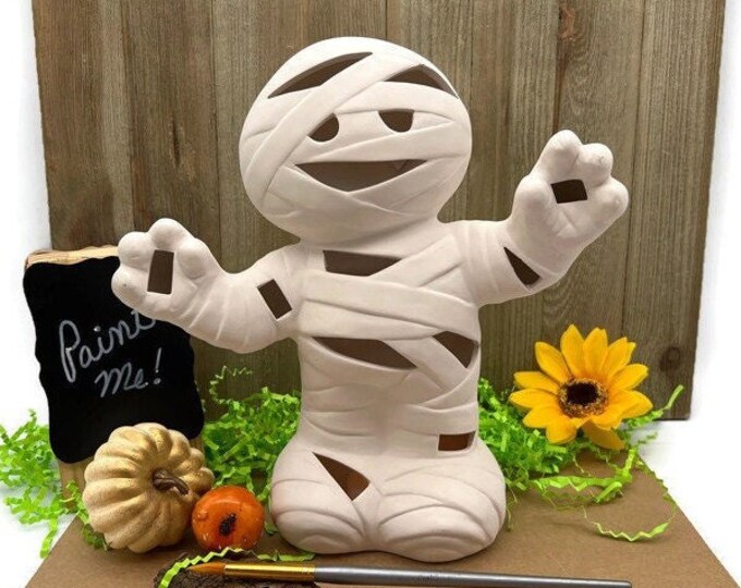 Ceramic Mummy Votive Holder, Ready to Paint Pottery, DIY Fall Time and ...