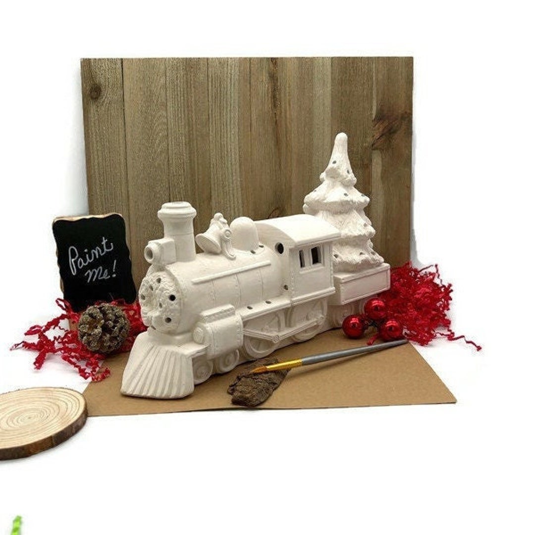 Christmas Train Light Up, Ceramic Bisque Blank, Ready to Paint Pottery ...