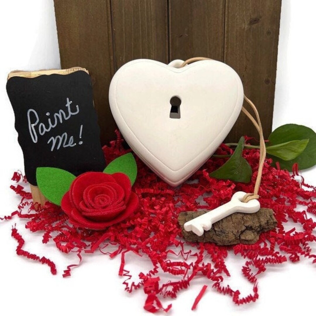 Heart Box, Locket With Key, Ceramic Bisque Ready to Paint, DIY ...