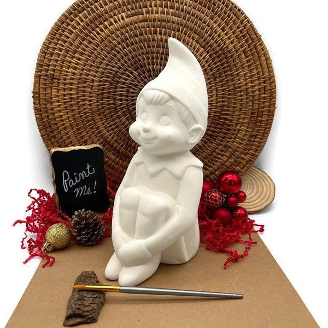 Large Christmas Elf, Vintage Style, Elf Sitting, Unpainted Ceramic ...