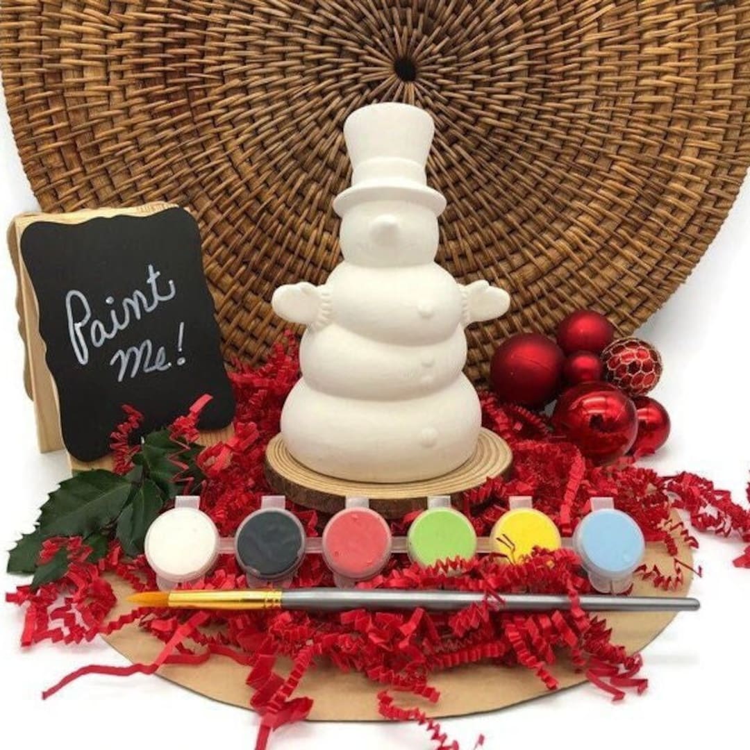 Snowman Craft Kit With Acrylic Paint Set, DIY Christmas Decor, Ceramics ...