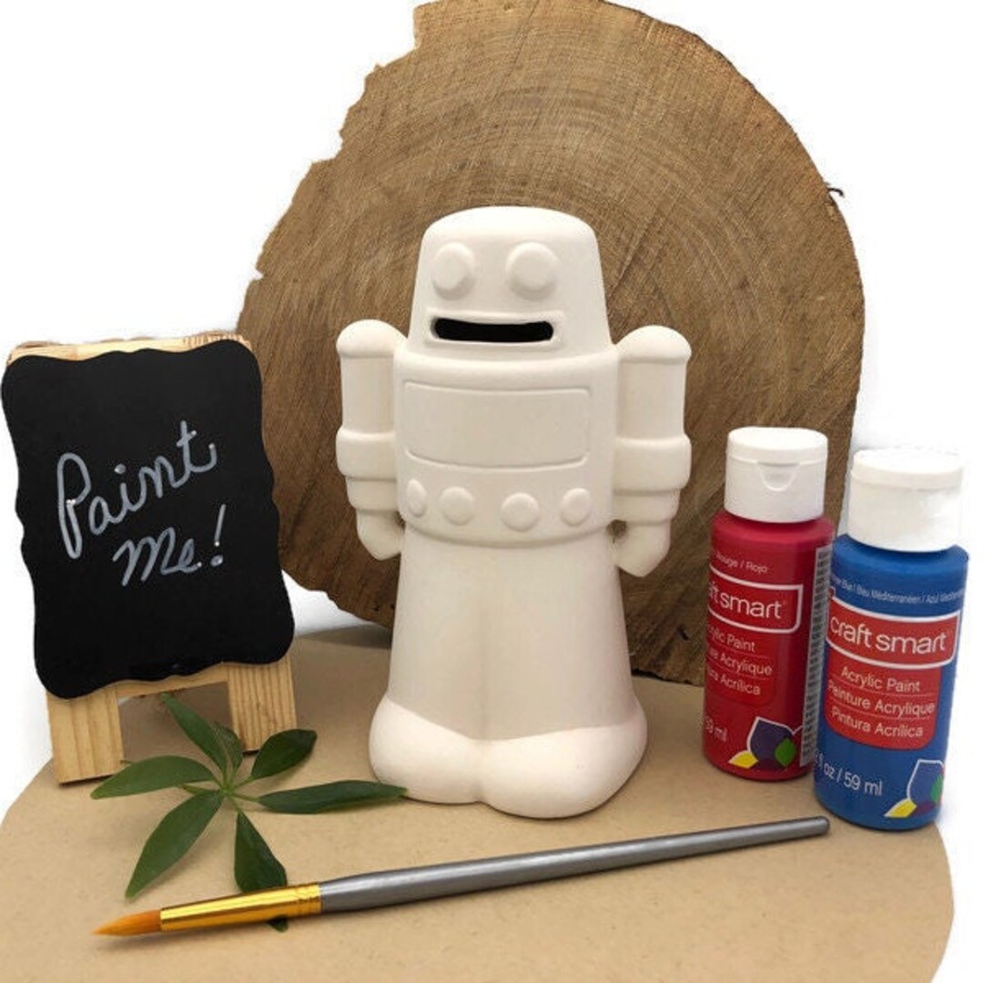 Robot Coin Bank, Blank Ceramic Bisque to Paint, DIY Craft Supply, Gift ...