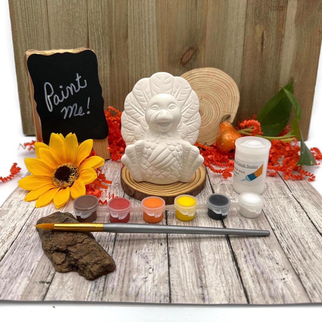 Turkey Paint Kit Activity, Thanksgiving Craft Set, Ceramic Bisque Blank ...