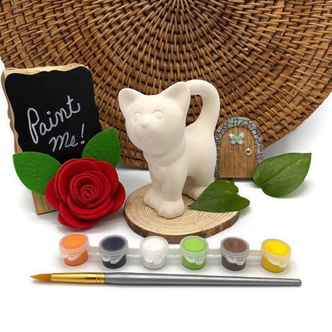 Kitty Cat Craft Kit With Acrylic Paint Set Ceramic Bisque - Etsy