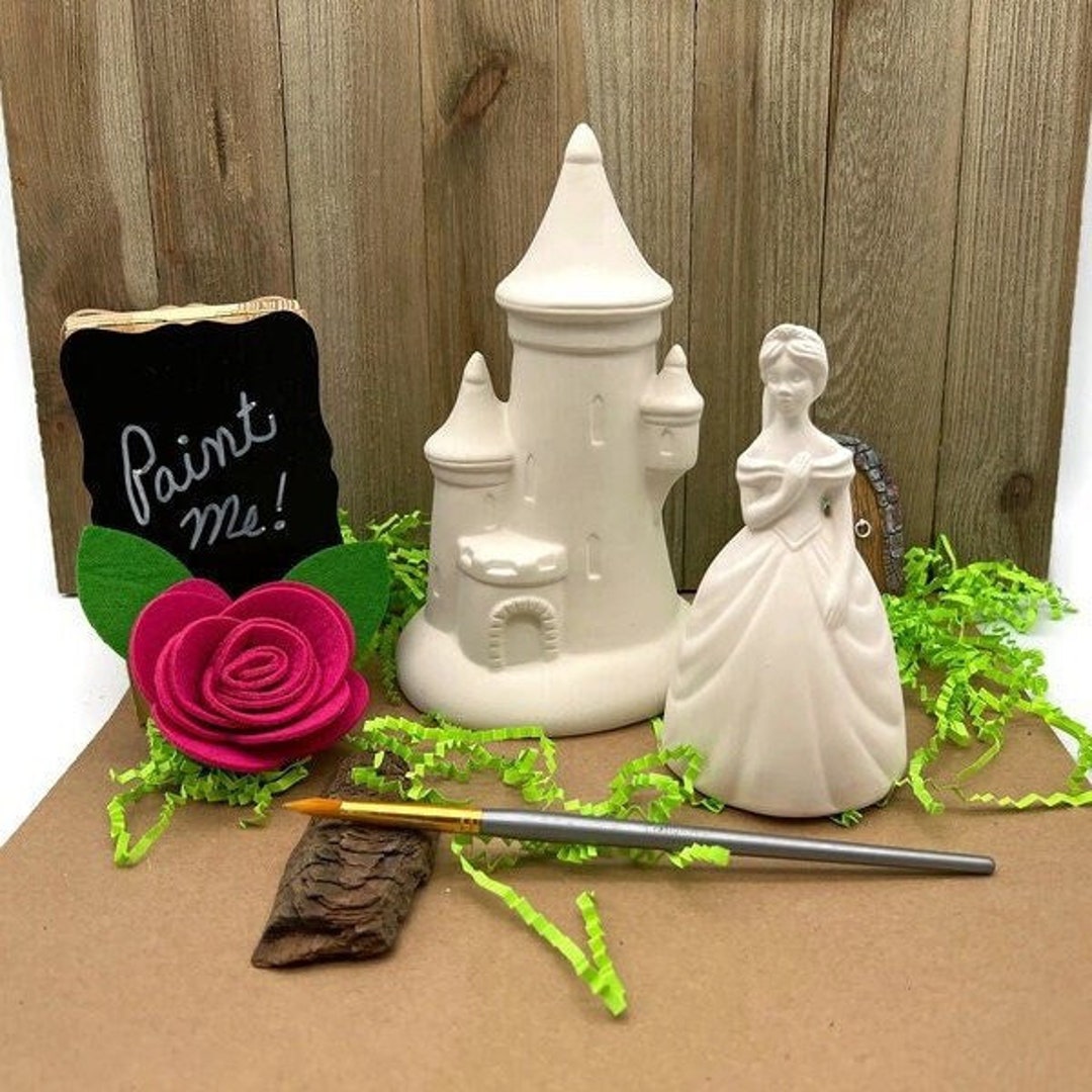 Castle Coin Bank and Princess Figurine Set Unpainted Ceramic - Etsy