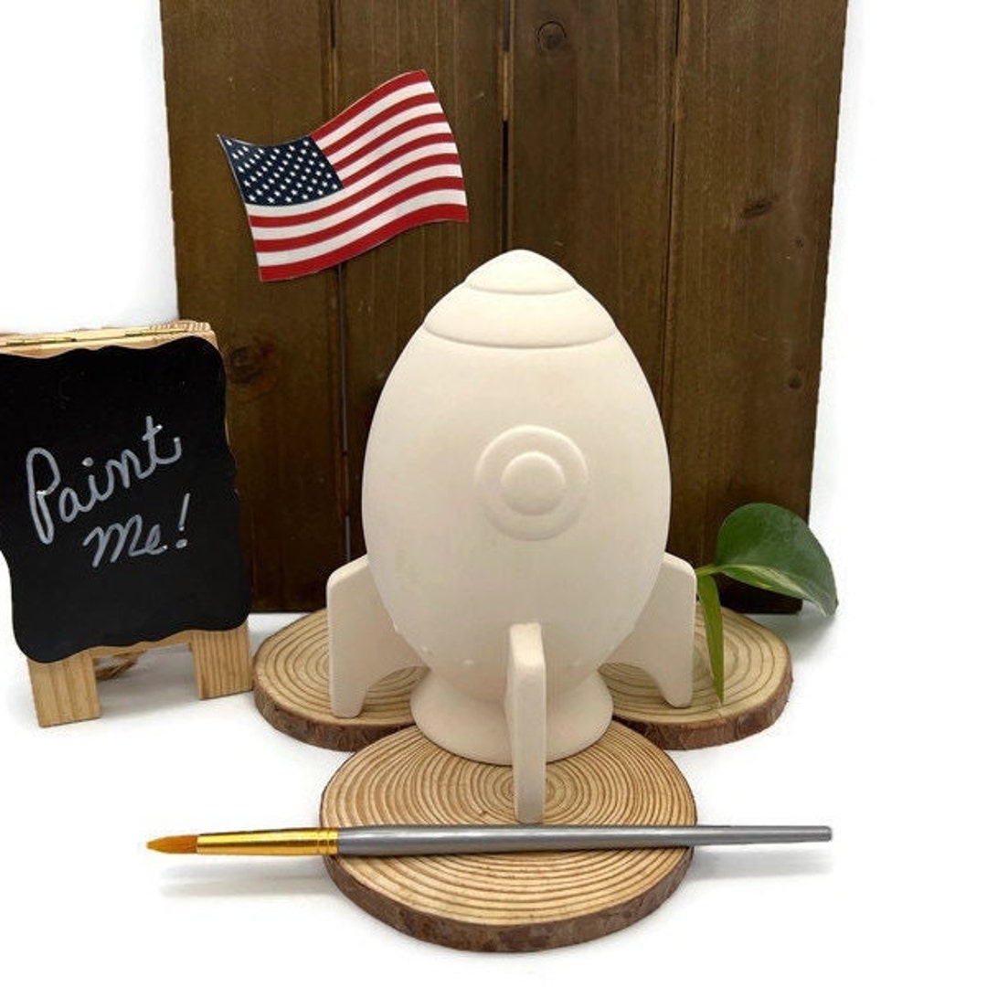 Rocket Coin Bank, DIY Spaceship Money Holder Craft Project, Blank ...