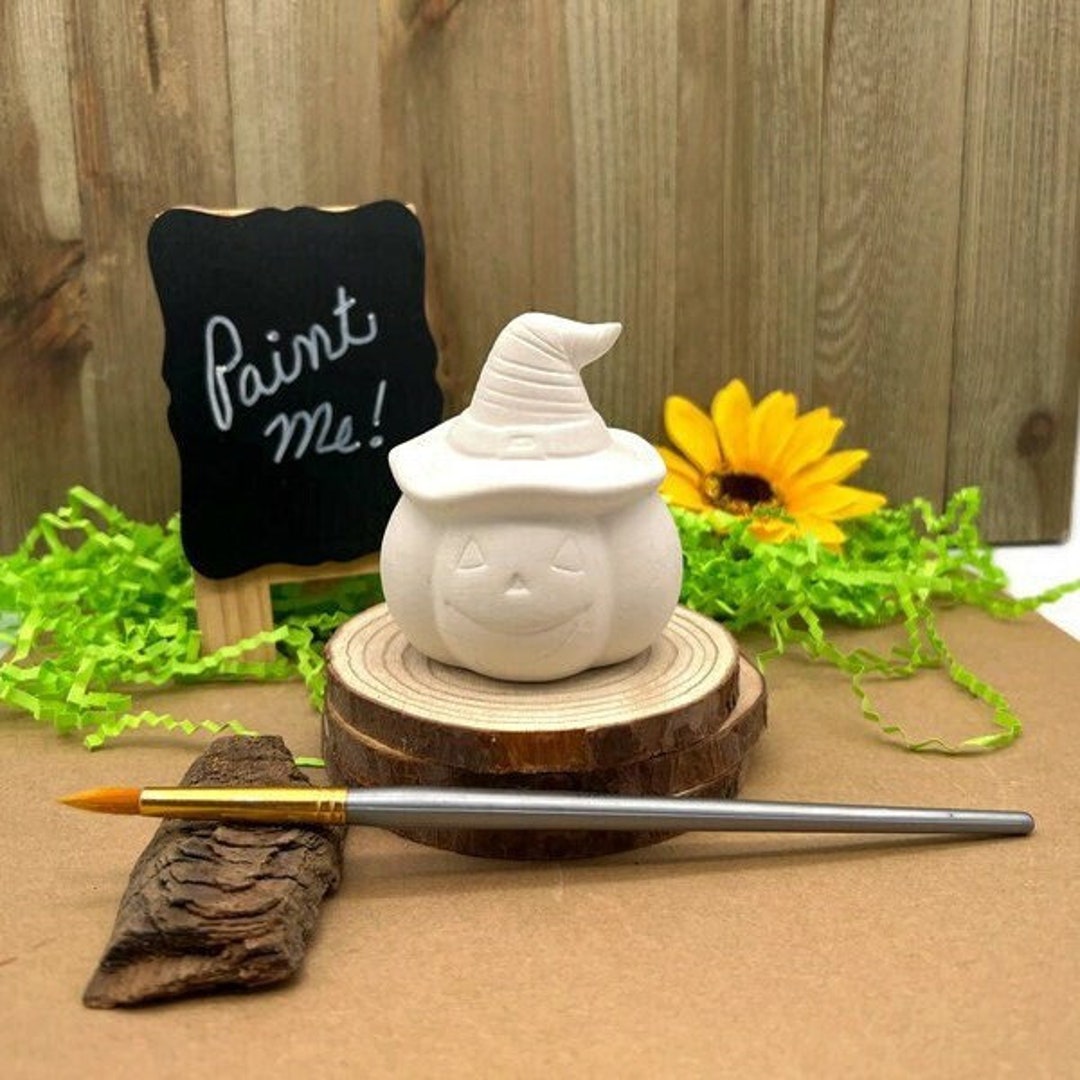 Pumpkin With Witch's Hat, Small Halloween Unpainted Ceramic Bisque ...