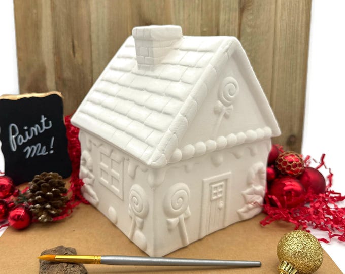 Gingerbread House Jar, Ceramic Bisque Blank, Ready to Paint Pottery ...