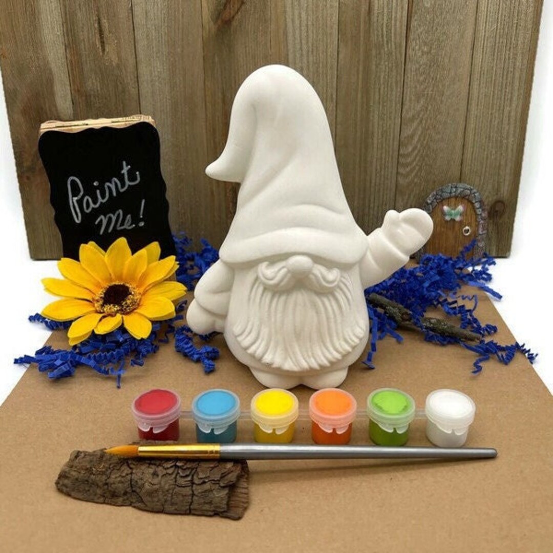 Gnome Paint Kit, High Five or Waving Hello Expression, Ceramic Bisque ...