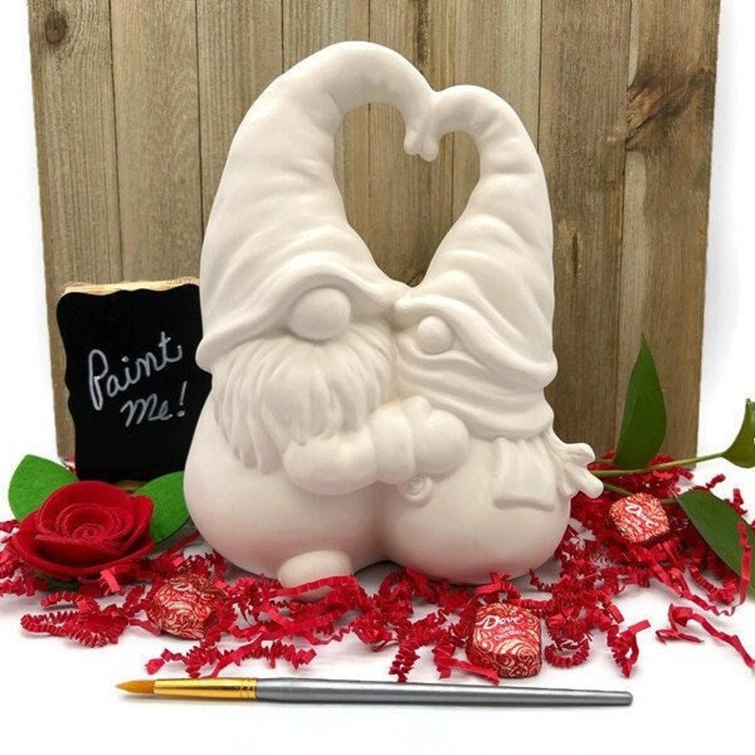 Snowman and Gnome Hugging, LARGE, Ready to Paint Pottery, Ceramics to ...